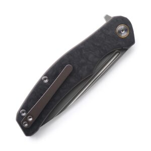 Miguron Knives M Velona Flipper Folding Knife,3.5" M390 Blade Bronze Anodized Titanium With Carbon Fiber Handle,Camping Hiking Pocket Knife MGR-613BNS