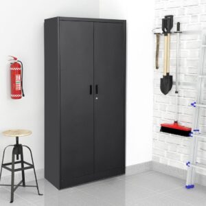 YEEZER Metal Storage Cabinet 71” with 2 Doors and 5 Adjustable Shelves, Garage Steel Locking Cabinet, Tall Cabinets Lockable File Cabinet for Home, Office, Garage, Gym, School. (Black)