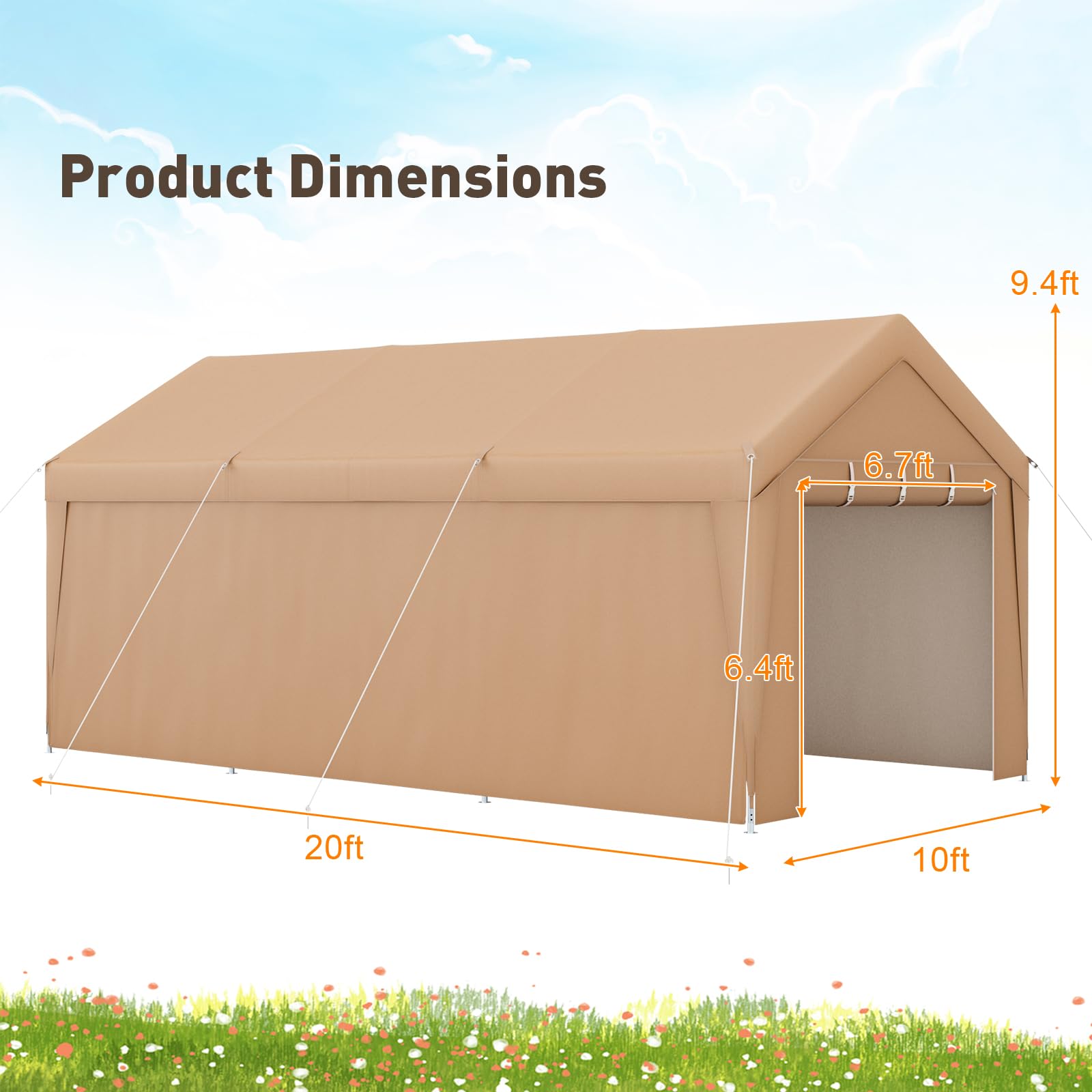 S AFSTAR 10x20FT Carport with Sidewalls, Heavy Duty Car Shelter Tent with 2 Roll-up Doors, 180g PE Canopy, 8 Sturdy Galvanized Steel Legs, Portable Garage Car Port Canopy for Car Boat Party Wedding