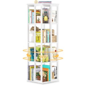 aheaplus rotating bookshelf, corner bookshelf, 360 display wood spinning bookshelf, floor standing bookcase narrow shelf revolving organizer storage rack for small space, bedroom, study room, white