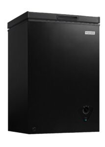 igloo 3.5 cu. ft. chest freezer with removable basket and front defrost water drain, small deep freezer perfect for homes, garages, and rvs, black