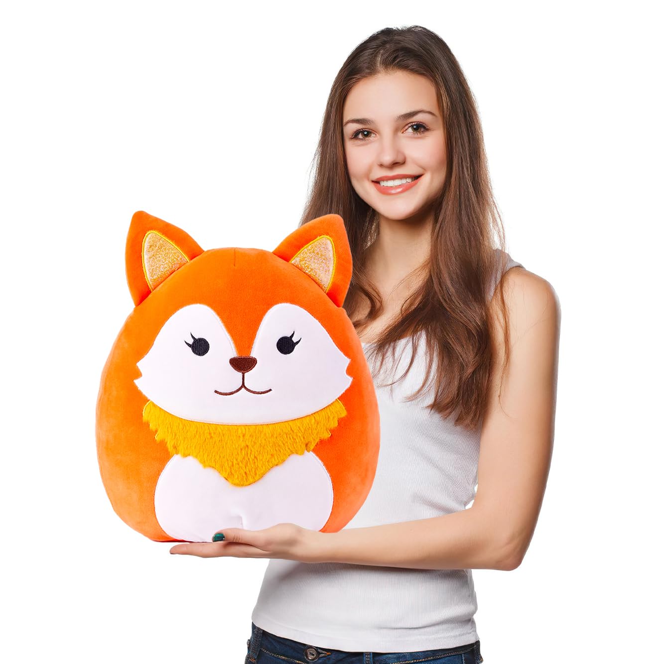 PLAYNICS Large Fox Plush Pillow Stuffed Animal Toy,13" Big Size Cute Soft Toys Fat Kawaii Hugging Stuff Cuddle Huggable Plushie Toy,Gift for Kids