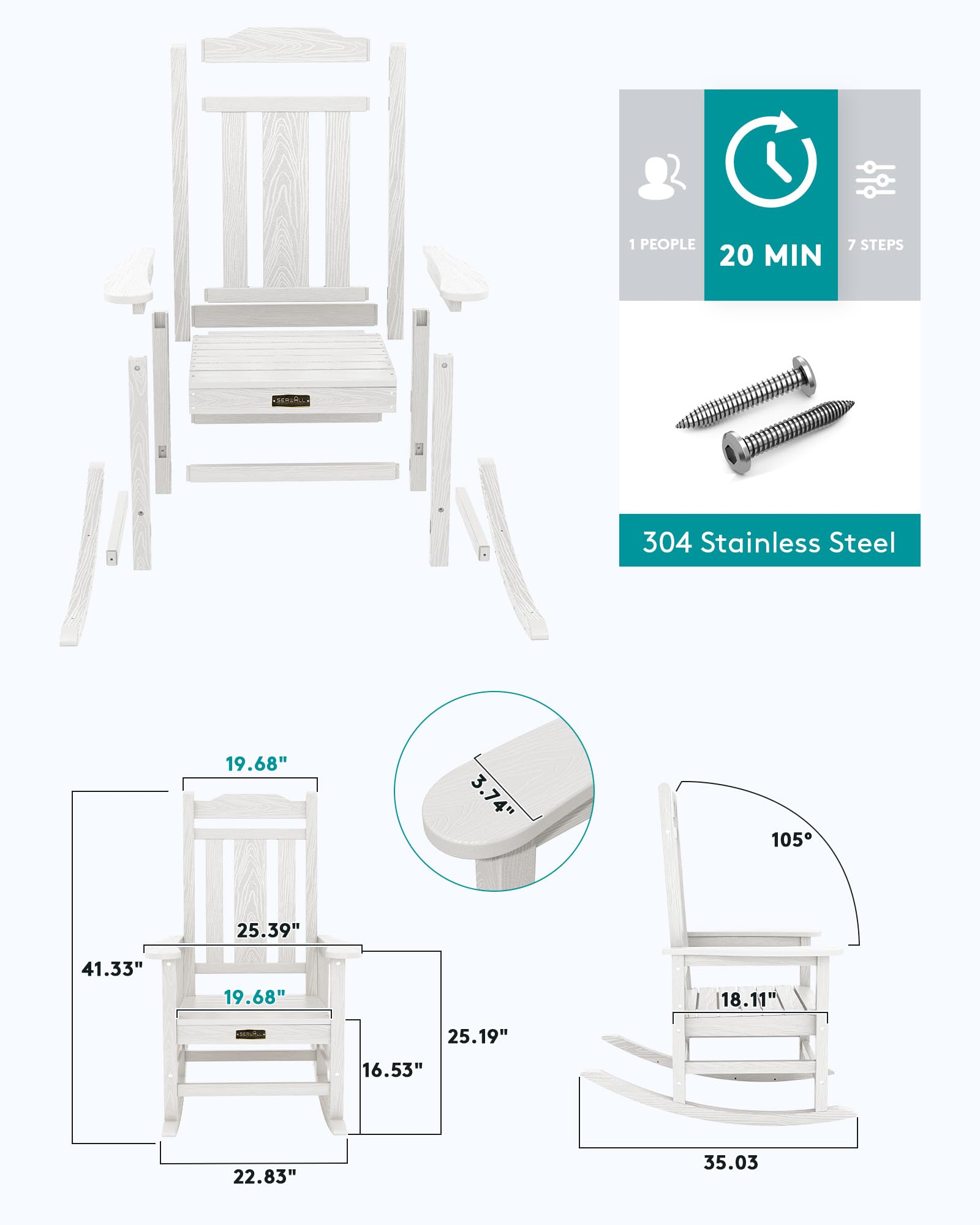 SERWALL Outdoor Rocking Chair White Set of 2