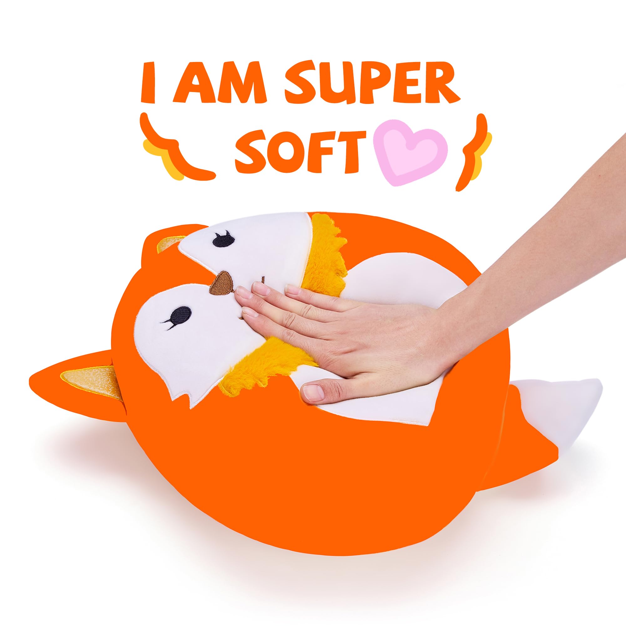 PLAYNICS Large Fox Plush Pillow Stuffed Animal Toy,13" Big Size Cute Soft Toys Fat Kawaii Hugging Stuff Cuddle Huggable Plushie Toy,Gift for Kids