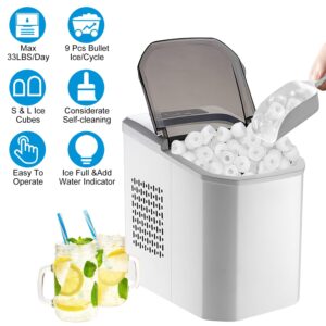 iMounTEK Ice Maker Countertop with Ice Scoop and Basket, Self-Cleaning Max 33LBS Per 24Hrs Countertop Ice Machine, Bullet-Shaped Ice Portable Ice Maker for Home, Kitchen, Office, Party, Bar and RV