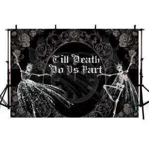 MEHOFOND 7x5ft Halloween Till Death Do Us Backdrop Spooky Wedding Bridal Shower Background Mr and Mrs Anniversary Bachelorette Dance Party Banner Supplies Decorations