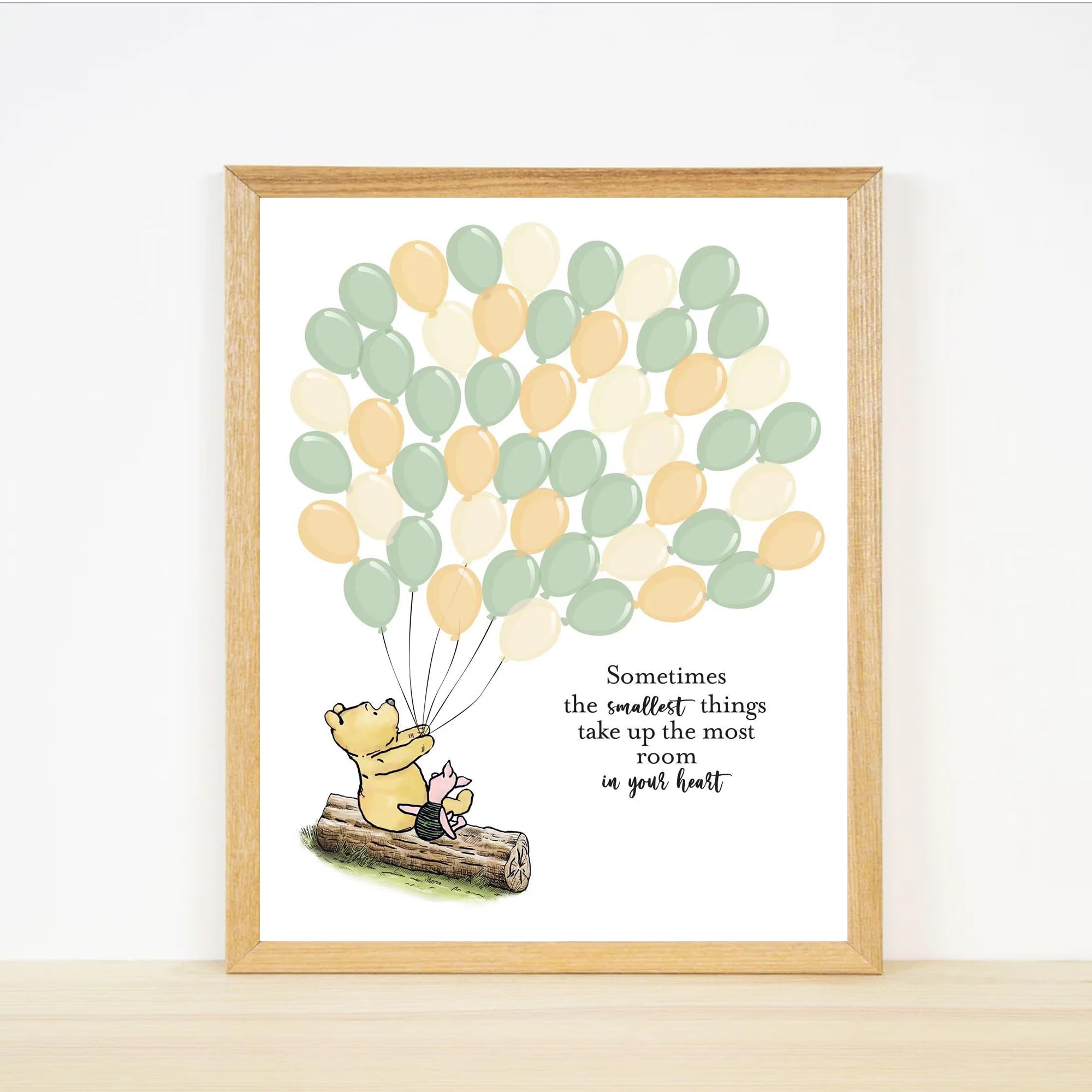 8" x 10" Classic Winnie Guestbook with 50 Balloons Unframe Sign Poster Cute Thumb Prints The Pooh Baby Shower Decorations Supplies