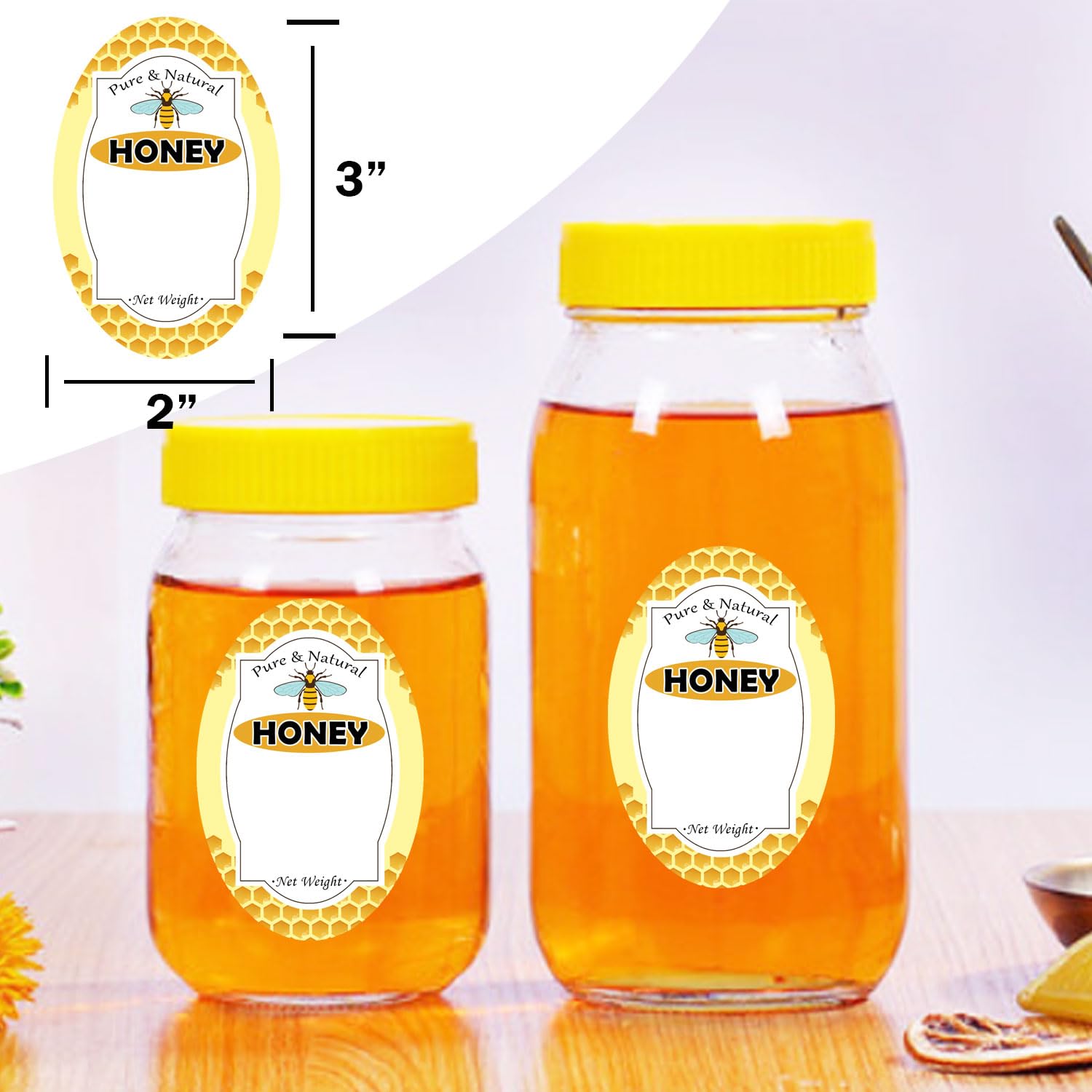 Pure Natural Honey Jars and Bottles Labels 2 x 3 Inch Honey Bottling Labels - Honey Farm Kitchen Name Home Business Round Mason Jar Labels for Honey Quart Jars and Honey Bears 60 Pcs