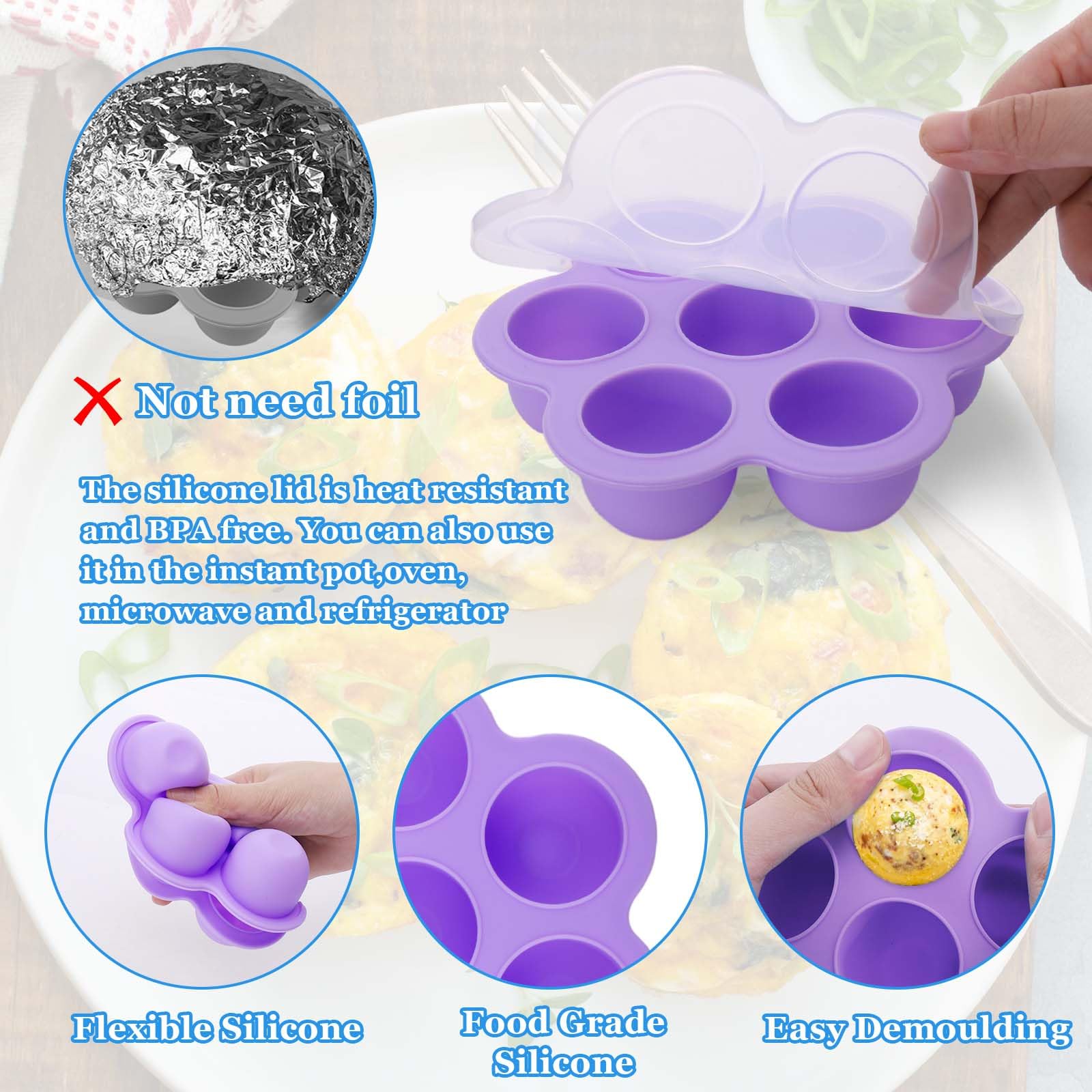 XANGNIER Silicone Air Fryer Egg bite Mold,2 Pack Reusable Egg Bites Pan with Lid-Alternative to Sous Vide Egg Bite Maker,Air Fryer Accessories