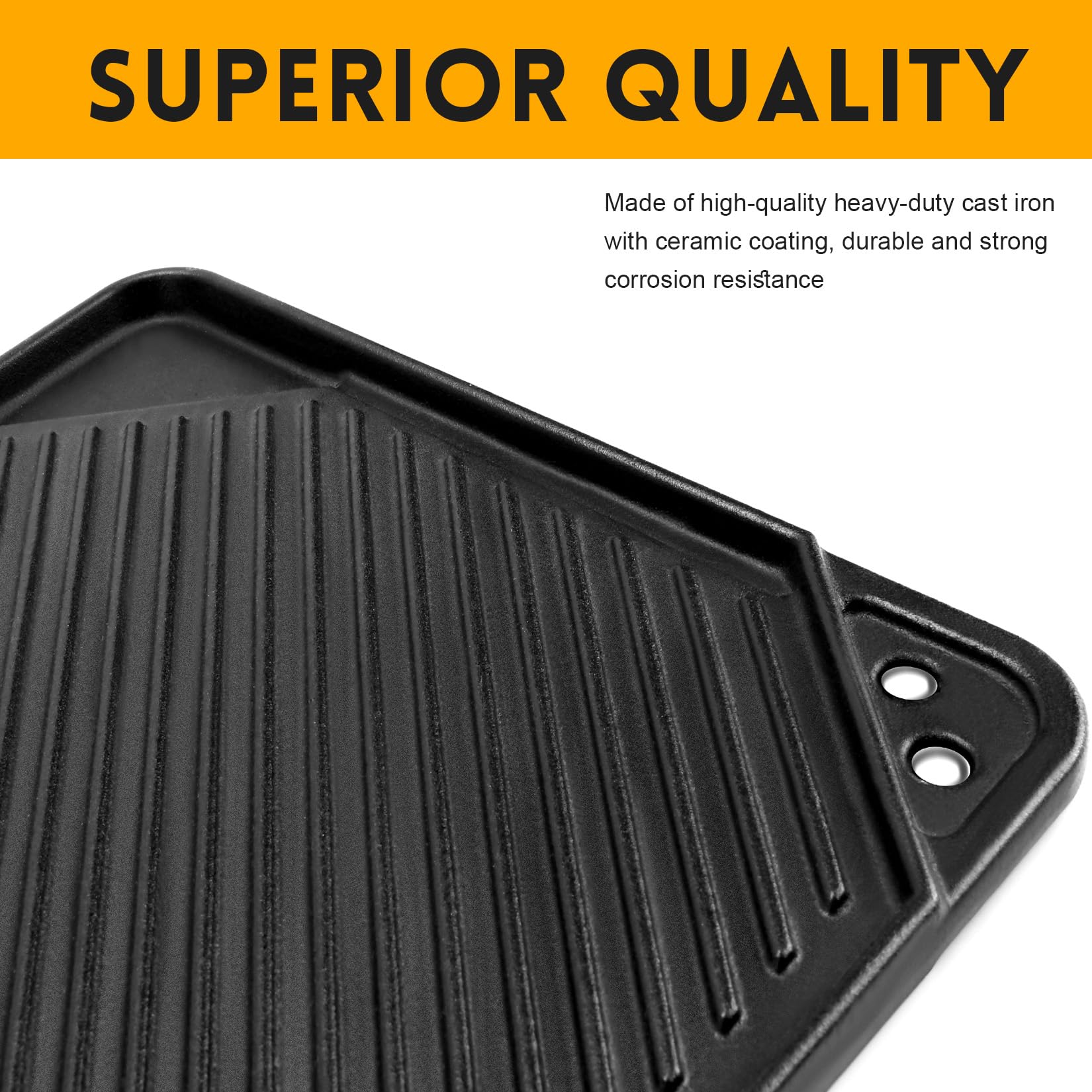 GGC Cast Iron Reversible Griddle, Double-sided Griddle pan for Indoor and Outdoor Cooking, 20 x 10.5 Baking Flat and Ribbed Griddle Plate for Stove Tops, Gas Grills and Camping