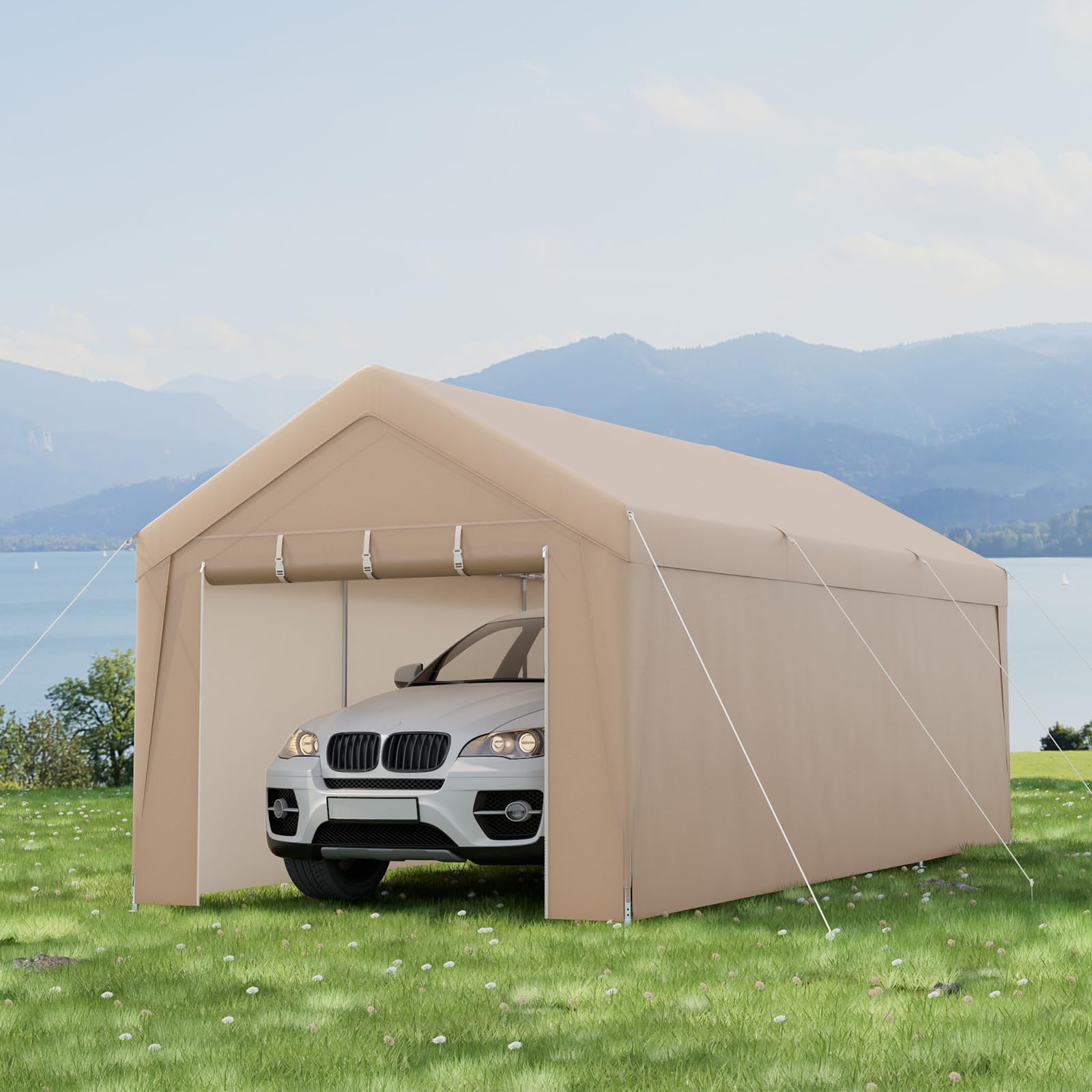 S AFSTAR 10x20FT Carport with Sidewalls, Heavy Duty Car Shelter Tent with 2 Roll-up Doors, 180g PE Canopy, 8 Sturdy Galvanized Steel Legs, Portable Garage Car Port Canopy for Car Boat Party Wedding