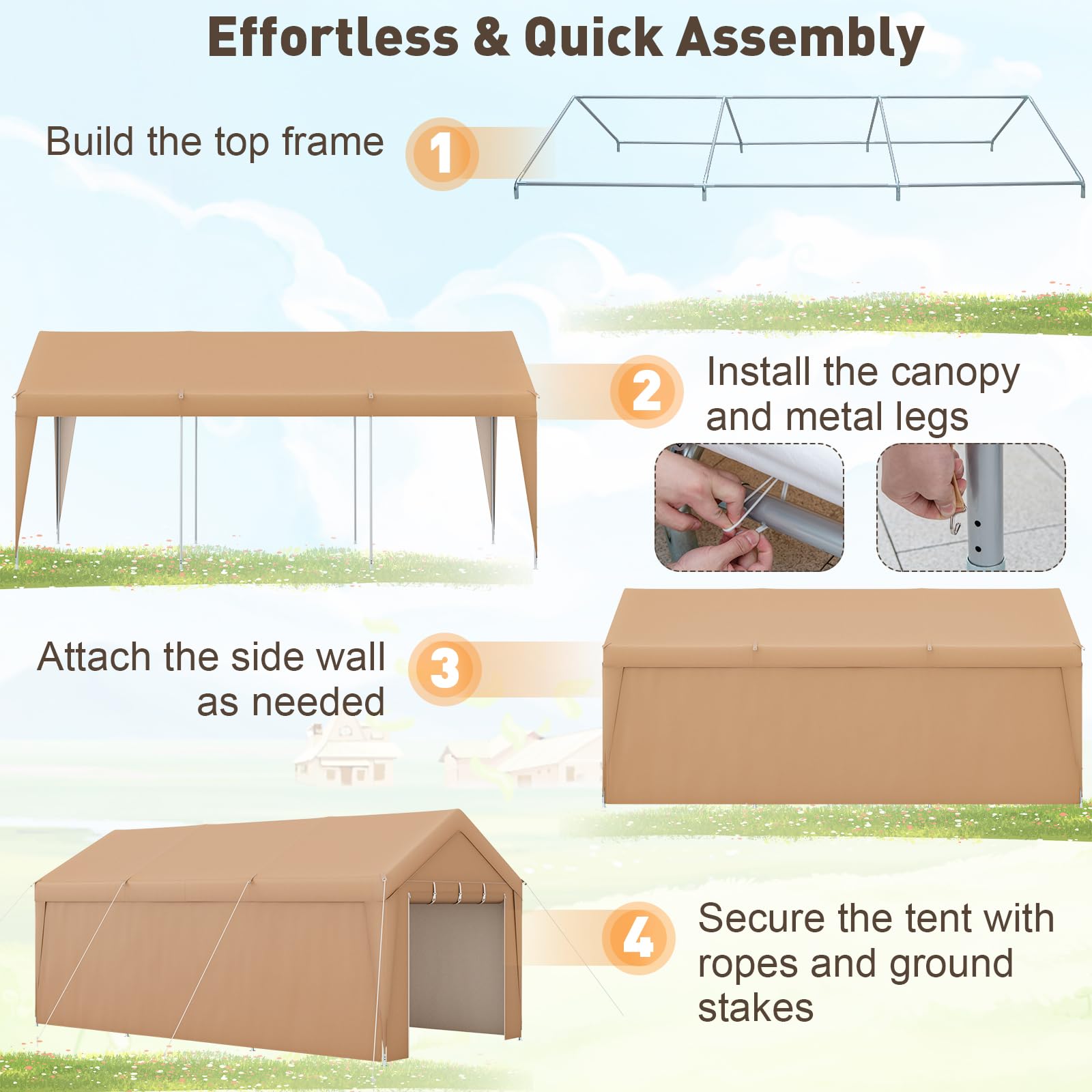 S AFSTAR 10x20FT Carport with Sidewalls, Heavy Duty Car Shelter Tent with 2 Roll-up Doors, 180g PE Canopy, 8 Sturdy Galvanized Steel Legs, Portable Garage Car Port Canopy for Car Boat Party Wedding