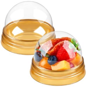 zezzxu 3 inch charcuterie domes with lids, 50 pack clear plastic bundt cake containers hot cocoa bombs boxes individual cups for packaging desserts strawberries (gold base)