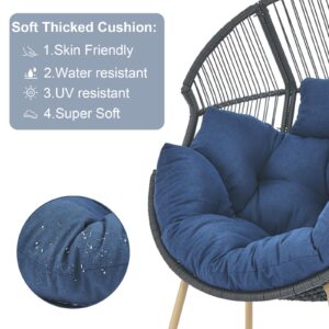 Egg Chair Outdoor Basket Chairs - Wicker Patio Cuddle Chair with Cushions Rattan Tear Drop Egg Chair for Indoor Bedroom Outside Porch Deck Backyard Garden(Grey/Blue)