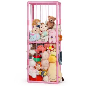 ibnotuiy stuffed animal zoo storage stuffed animal holder pvc plush storage organizer shelf with elastic band for nursery play room bedroom (pink)