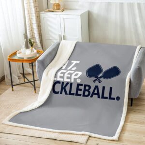 pickleball sherpa throw blanket twin 60"x80" kids pickleball gifts fleece throw blanket for gifts for pickleball lovers fuzzy plush blanket pickleball accessories flannal blanket blue gray decor