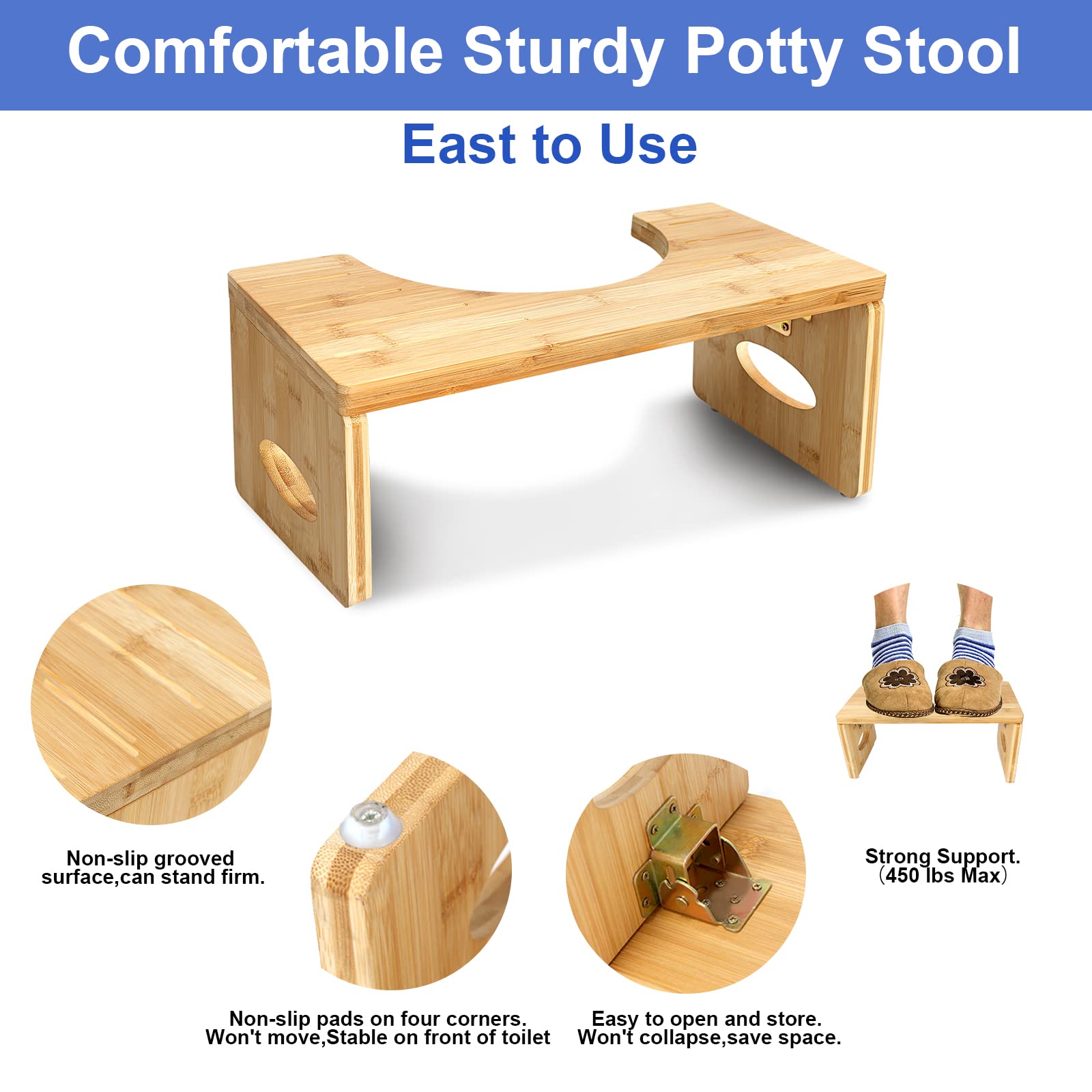 Toilet Stool,7 Inches Foldable Bamboo Squat Poop Stool for Children Adults Seniors,Ergonomic Design for Comfortable Squatting,Sturdy Potty Stool for Bathroom Toilet.