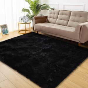 zacoo 9x12 extra large area rugs for living room,super soft fluffy modern bedroom carpet rug indoor modern plush shaggy floorcover fuzzy solid home decor rug non slip throw rug kids room nursery,black