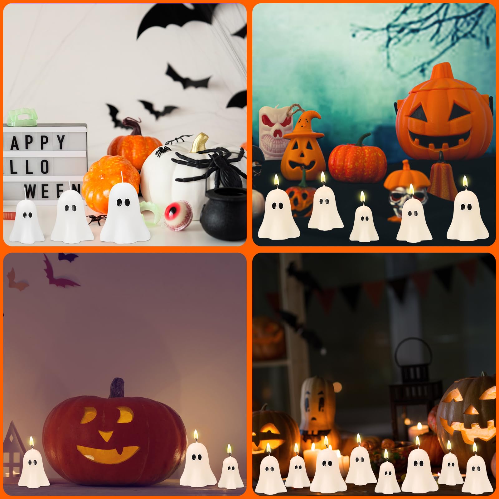 MTLEE 12 Pcs Halloween Ghost Candles Spooky Burning Candle Halloween Decoration Candles Novelty Ghost Shaped Tea Lights Candle Gifts for Halloween Party Table Home Decor(1.97/2.36/2.76 Inch,White)