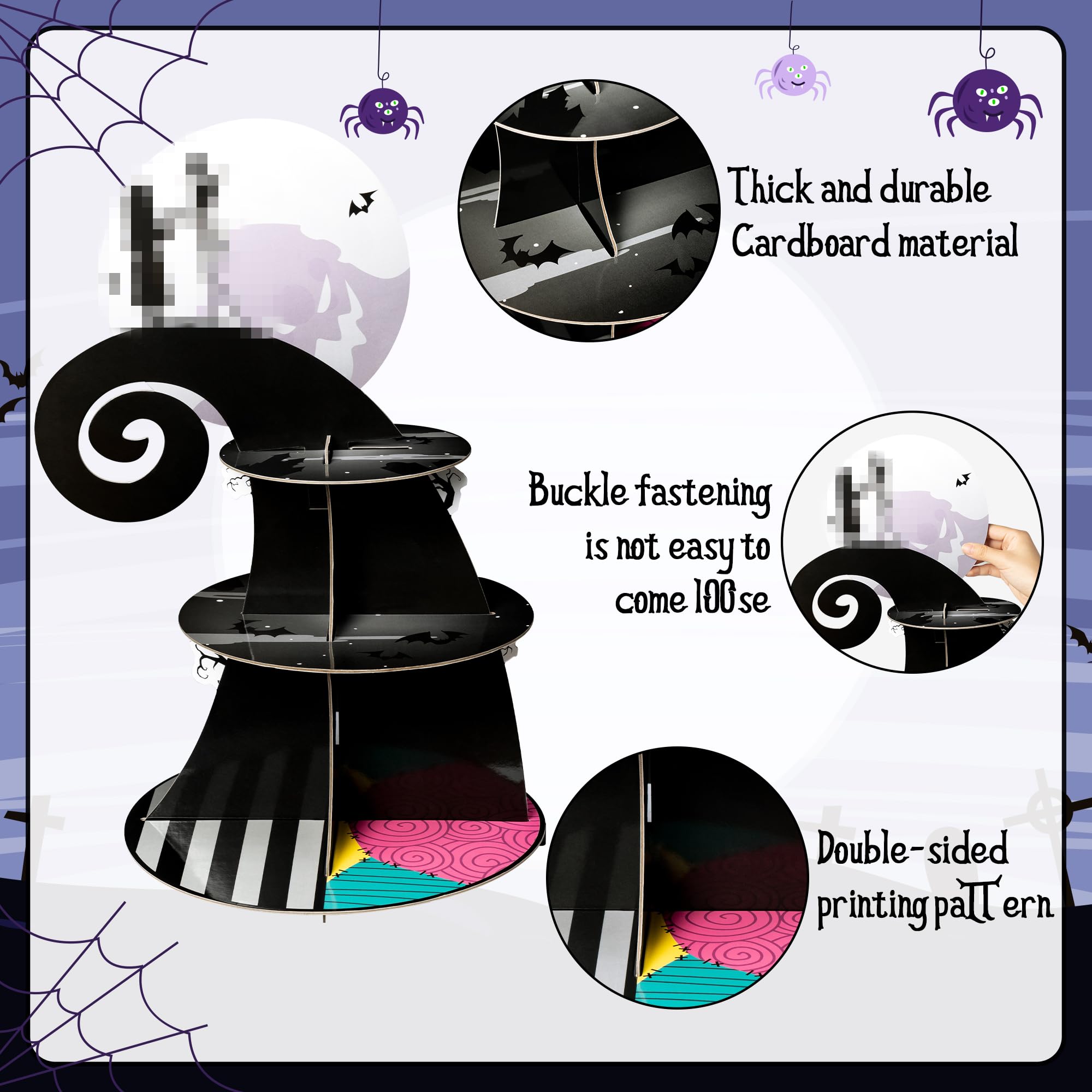 Z1juce Halloween Cupcake Stand 3 Tier Halloween Cardboard Cake Stand Tower Halloween Dessert Holder Halloween Dessert Tower Halloween Cupcake Serving Tray for Halloween Christmas Birthday Party Supply