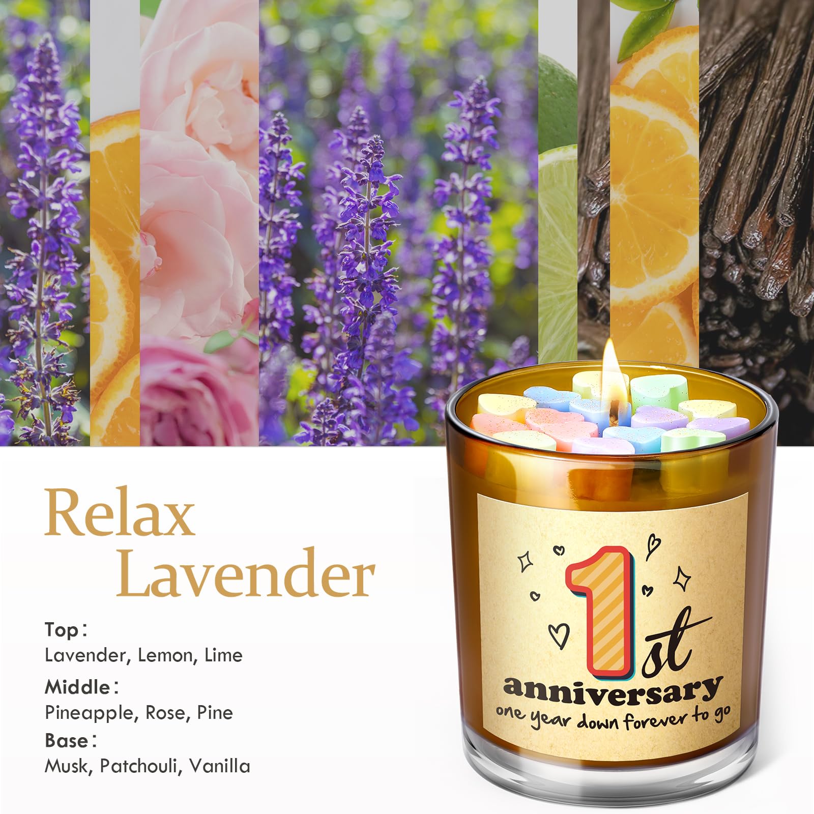 One Year Anniversary Candle Gifts for Him Her - 1st Anniversary Wedding Gifts for Couple, 1 Year Anniversary Unique Gifts for Girlfriend Boyfriend, 10 oz Lavender Candle