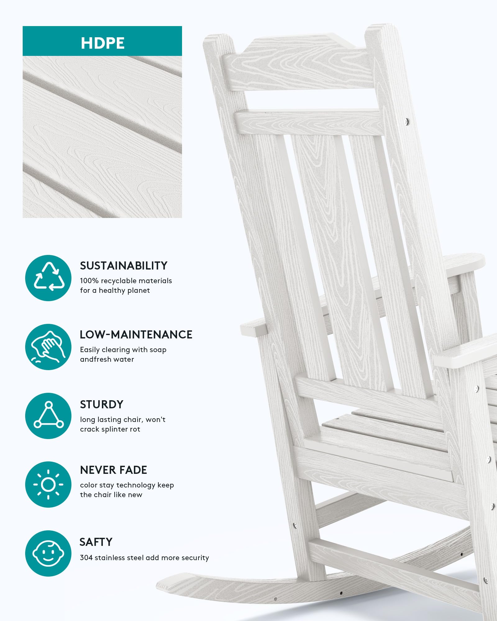 SERWALL Outdoor Rocking Chair White Set of 2