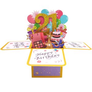 21st birthday pop-up card - delightful birthday greeting card for her - perfect 21st birthday gift for sisters, daughters, and nephews - 21 years old birthday card with blank note and envelope