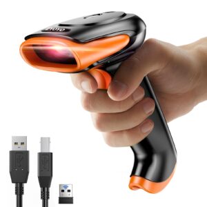 eyoyo 2d qr bluetooth barcode scanner wireless, 2500mah handheld cordless usb wired 1d upc bar code reader for book library, warehouse inventory compatible with ipad, android phone, iphone, laptop