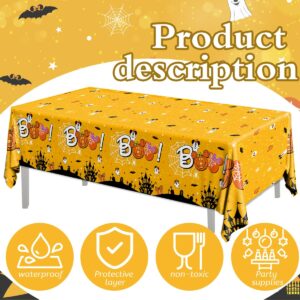 Gupesxu Mouse Halloween Party Decorations-3pcs Happy Boo Day Tablecloth, Yellow Pumpkin Ghost Mouse Halloween Tablecloth for Kids Boy Girl Baby Shower Halloween Birthday Party Supplies