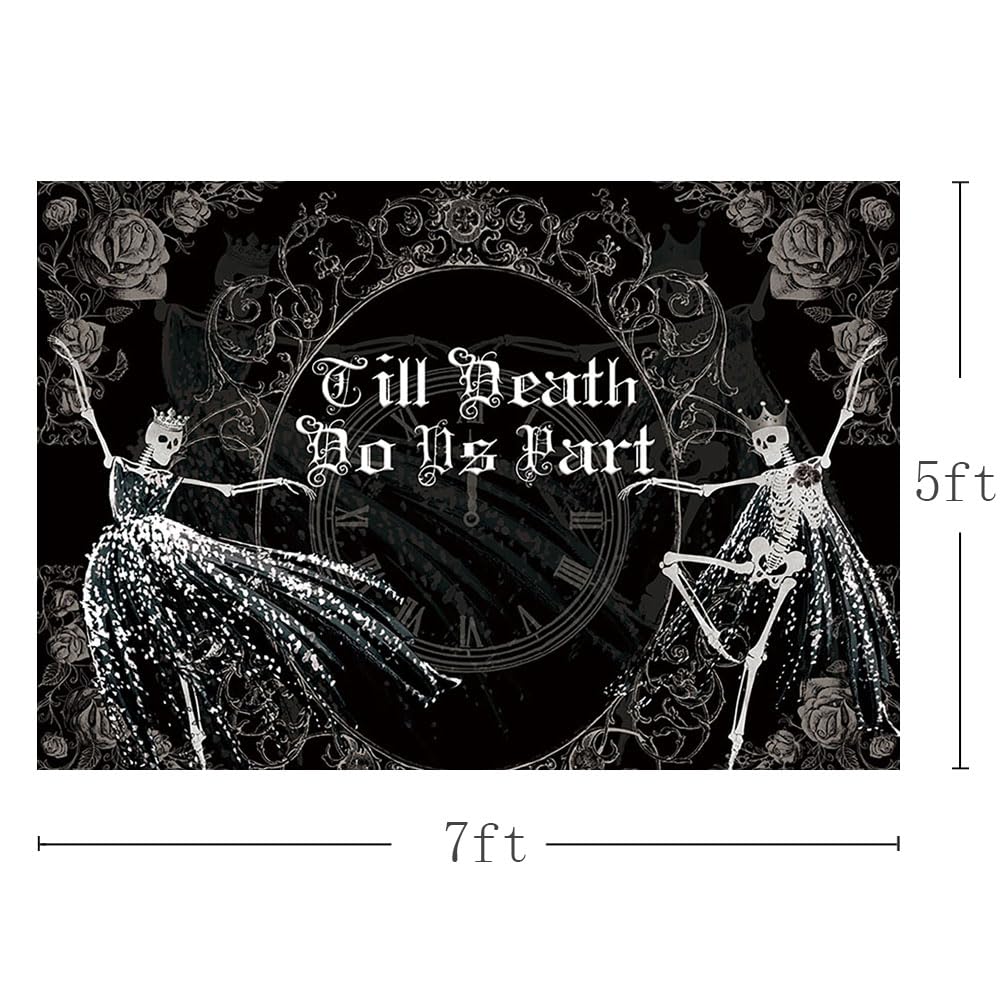 MEHOFOND 7x5ft Halloween Till Death Do Us Backdrop Spooky Wedding Bridal Shower Background Mr and Mrs Anniversary Bachelorette Dance Party Banner Supplies Decorations