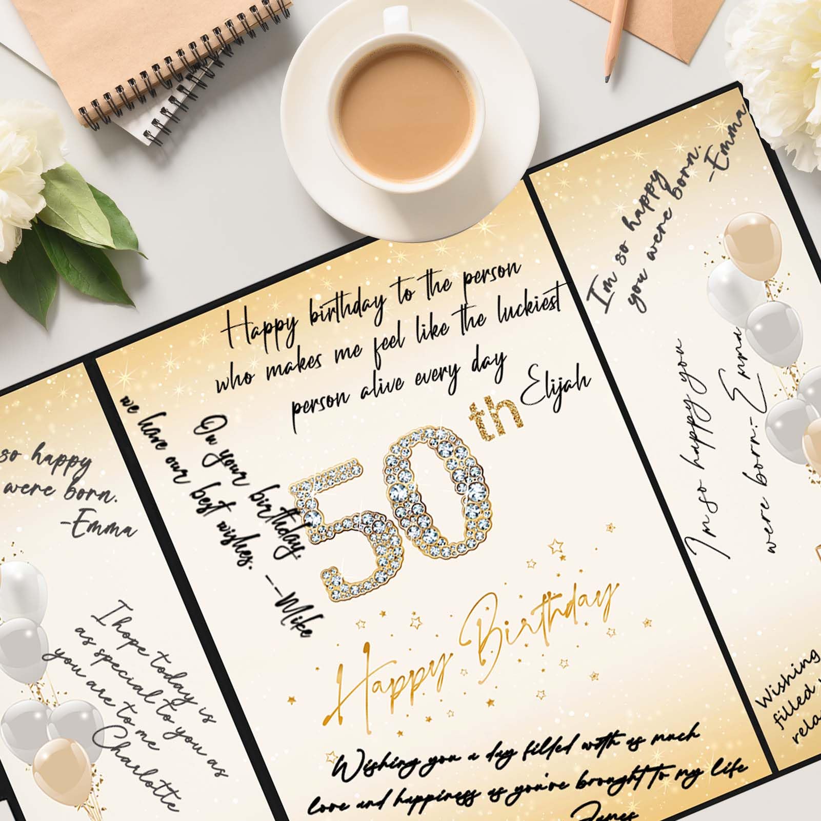 Crenics 50th Birthday Decorations Black and Gold, Creative 50th Birthday Guest Book Alternative, 50th Birthday Signature Book Poster 18 x 12 inch, Great 50th Birthday Gifts for Men Women