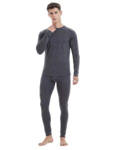 iguana mens 100% merino wool base layer sets for ski lightweight thermal underwear heather grey