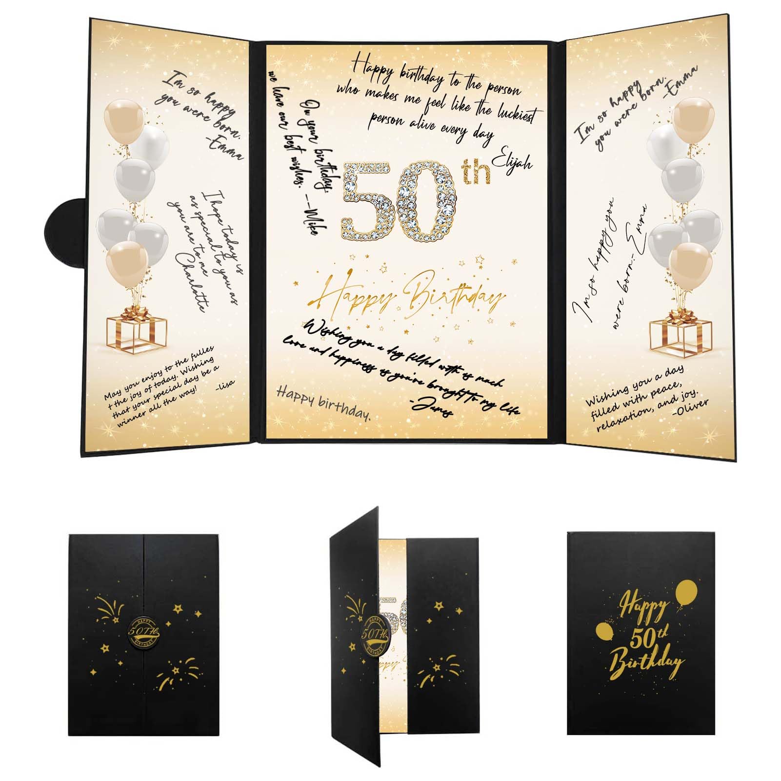 Crenics 50th Birthday Decorations Black and Gold, Creative 50th Birthday Guest Book Alternative, 50th Birthday Signature Book Poster 18 x 12 inch, Great 50th Birthday Gifts for Men Women