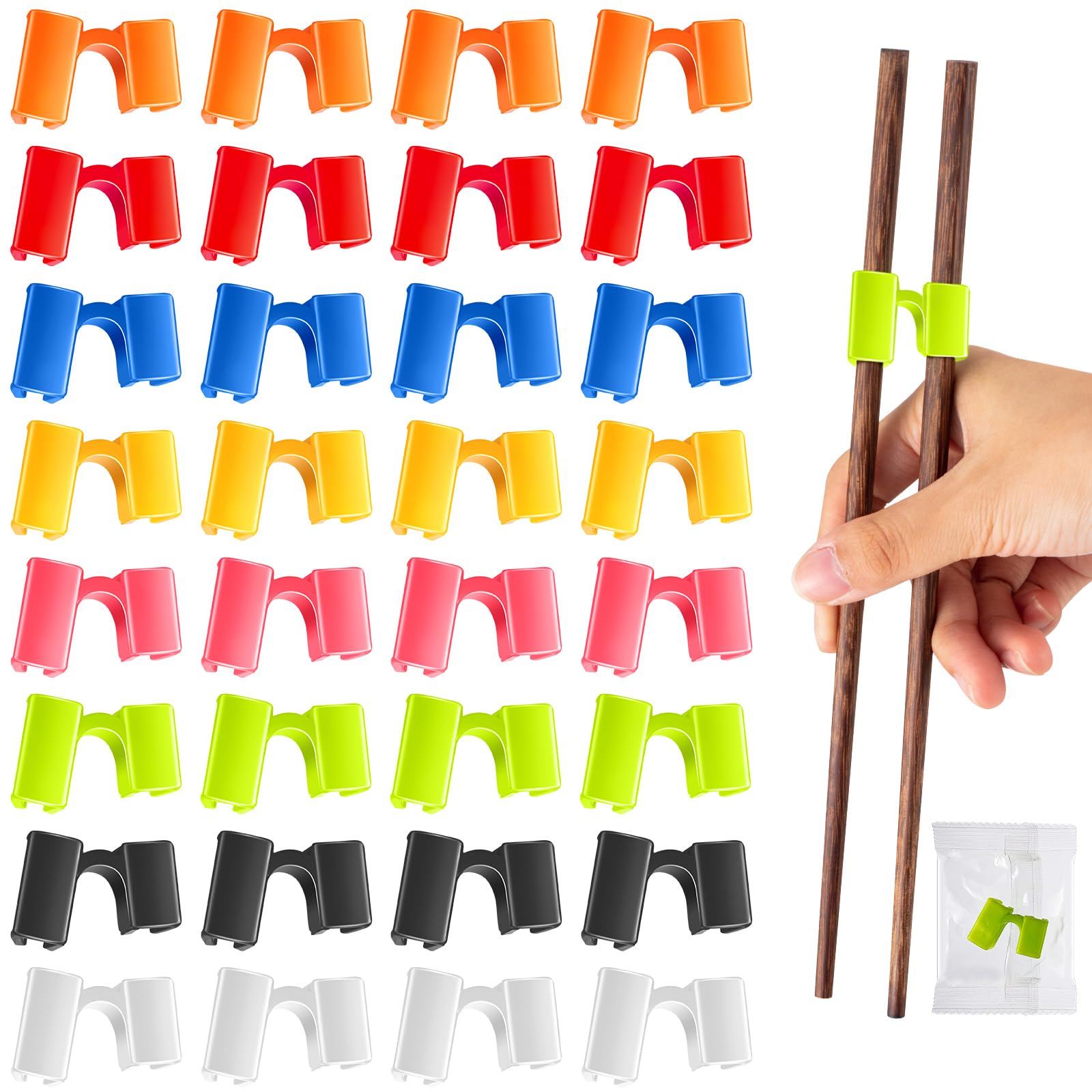 Suttmin 200 Pcs Reusable Chopsticks Helper Multicolor Training Chopsticks Hinges Connector Plastic Practice Chopstick Trainer Chinese Chop Stick Helper for Adult Learner Beginner