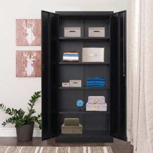 YEEZER Metal Storage Cabinet 71” with 2 Doors and 5 Adjustable Shelves, Garage Steel Locking Cabinet, Tall Cabinets Lockable File Cabinet for Home, Office, Garage, Gym, School. (Black)