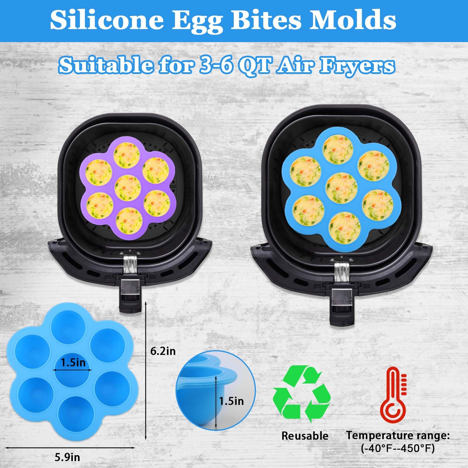 XANGNIER Silicone Air Fryer Egg bite Mold,2 Pack Reusable Egg Bites Pan with Lid-Alternative to Sous Vide Egg Bite Maker,Air Fryer Accessories