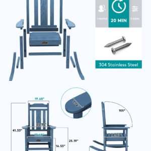 SERWALL Outdoor Rocking Chair, HDPE Poly Rocking Chair for Adults, All Weather Heavy Duty Front Porch Rocker, Blue