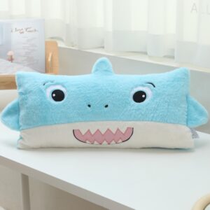 stuffed animal lumbar pillow, super soft plush cuddle throw pillow for kids, cute shark shaped pillow, 12 x 24 inches, baby blue