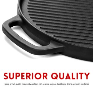 GGC Cast Iron Reversible Griddle, 12 inch Griddle Pan for Stove Tops, Gas Grills and Outdoor Cooking, Double-sided Griddle Plate with Baking Flat and Ribbed