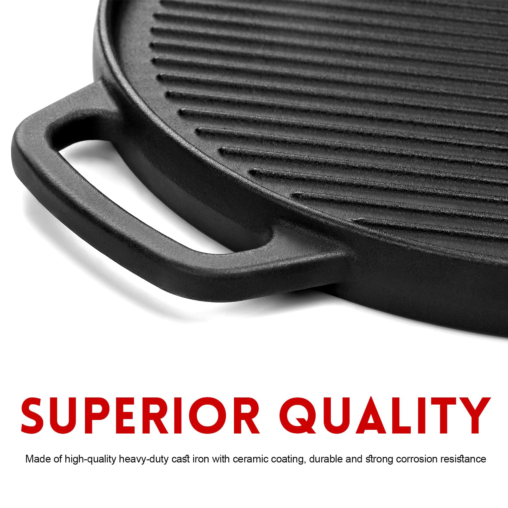 GGC Cast Iron Reversible Griddle, 12 inch Griddle Pan for Stove Tops, Gas Grills and Outdoor Cooking, Double-sided Griddle Plate with Baking Flat and Ribbed