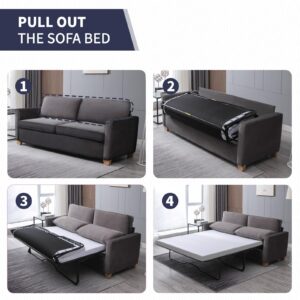 ijuicy Full Size Pull Out Couch, Pull Out Sofa Bed with Foam Mattress, Velvet Sofa with Pull Out Bed, 2-in-1 Sleeper Couch Bed for Living Room, Apartment, Small Spaces (Dark Grey)