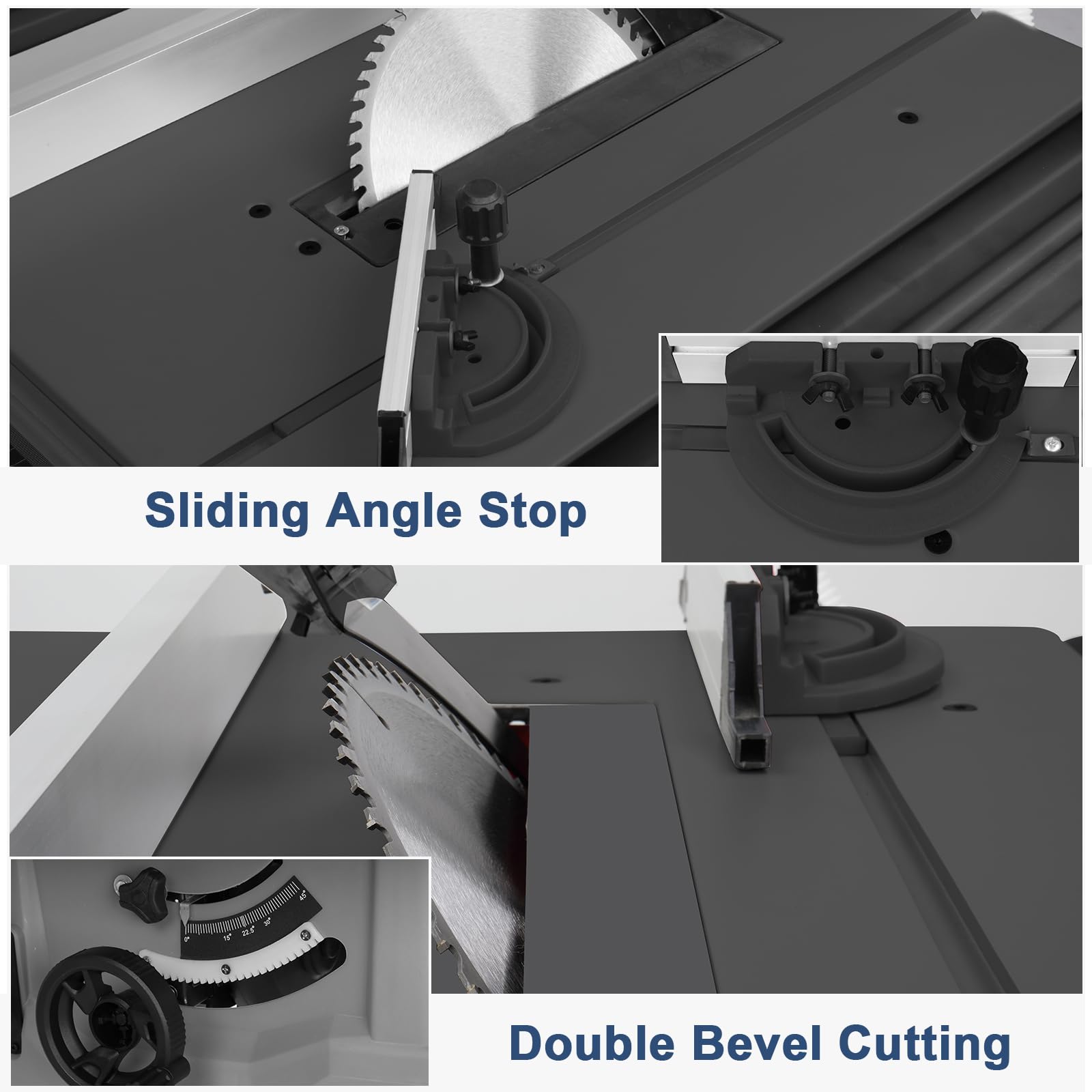 TUFFIOM 10inch Table Saw w/Port for Connecting Dust Collector, Portable Benchtop Table Saw w/ 60T Blade, Stand & Push Stick, 5000RPM, Adjustable Blade Height, 90°Cross Cut & 0-45°Bevel Cut, Gray