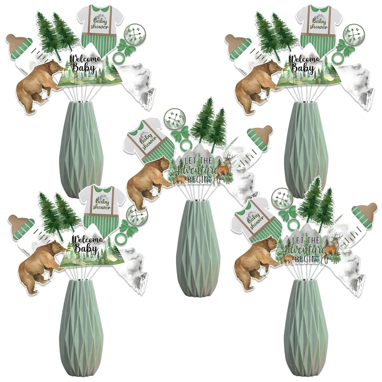 24 Set Adventure Baby Shower Centerpiece Sticks Let the Adventure Begin Baby Shower Decorations Adventure Table Decorations for Woodland Forest Mountain Adventure Baby Shower Party Supplies