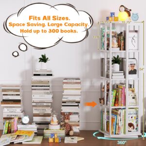 Aheaplus Rotating Bookshelf, Corner Bookshelf, 360 Display Wood Spinning Bookshelf, Floor Standing Bookcase Narrow Shelf Revolving Organizer Storage Rack for Small Space, Bedroom, Study Room, White