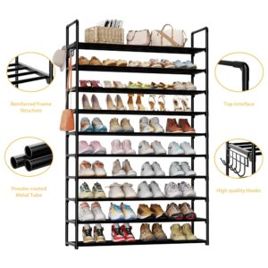 HOMICKER Shoe Rack,10 Tier Shoe Organizer Large Shoe Storage with Hooks,Fit 40-50 Pairs Shoes,Metal Tall Shoe Shelf for Closet,Entryway,Garage,Bedroom