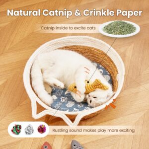 Potaroma Cat Toys Fish, 3 Pcs Crinkle Sound Catnip Toys Soft Linen, Interactive Kitten Exercise Kicker Toys for Indoor Cats 7.8 Inches for All Breeds