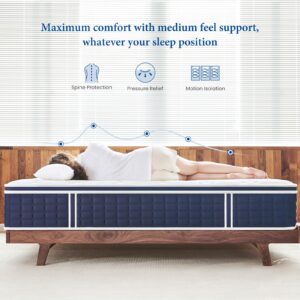 Coolvie Full Size Mattress, 12 Inch Medium Feel Full Mattress in a Box, Hybrid Construction Individual Pocket Springs with Memory Foam, Cooler Sleep with Pressure Relief and Support