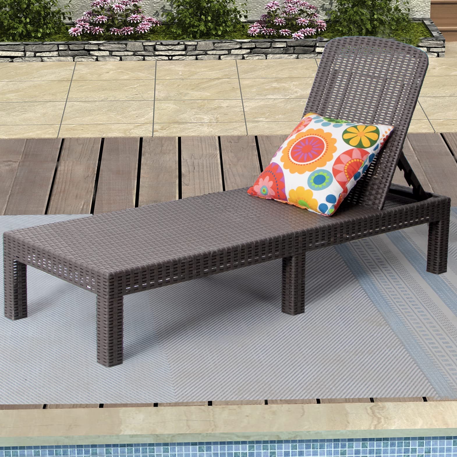 Outraveler Outdoor Chaise Lounge Chair for Pool, Patio Bench Waterproof Sunbed,Mocha