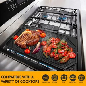 GGC Cast Iron Reversible Griddle, Double-sided Griddle pan for Indoor and Outdoor Cooking, 20 x 10.5 Baking Flat and Ribbed Griddle Plate for Stove Tops, Gas Grills and Camping