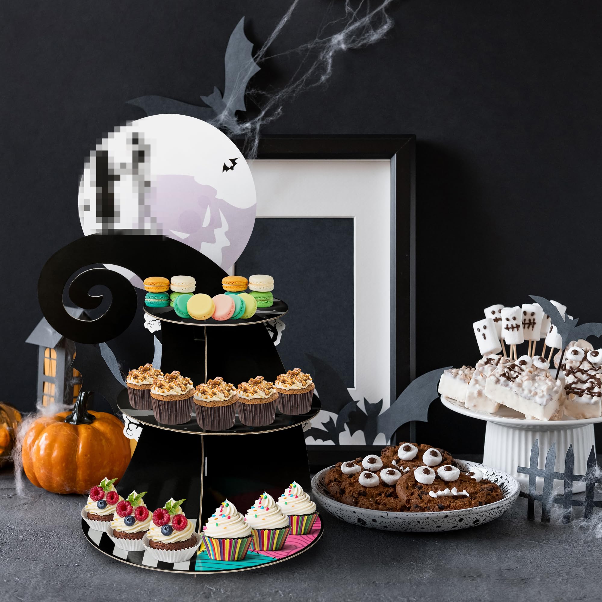 Z1juce Halloween Cupcake Stand 3 Tier Halloween Cardboard Cake Stand Tower Halloween Dessert Holder Halloween Dessert Tower Halloween Cupcake Serving Tray for Halloween Christmas Birthday Party Supply